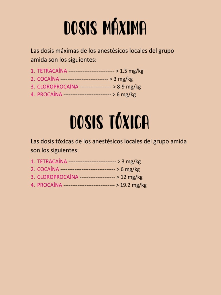 Dosis Máximas y Tóxicas Del Grupo Éster - ANESTESIA | PDF
