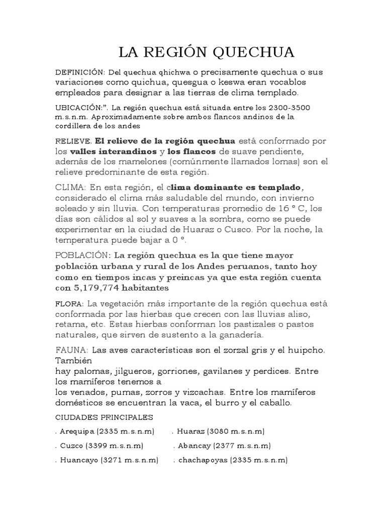 Características de la Región Quechua | PDF