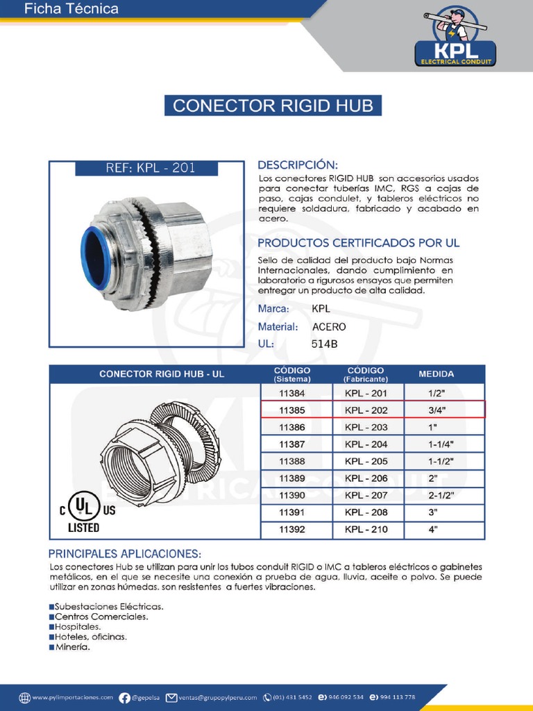 9.0 Ficha Tecnica Conector Hermetico Recto Hub - KPL | PDF
