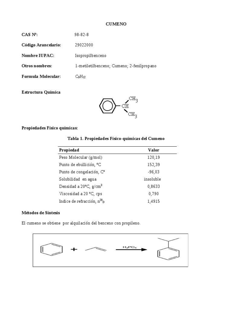 Cumeno | PDF | Compuestos químicos | Ciencias fisicas