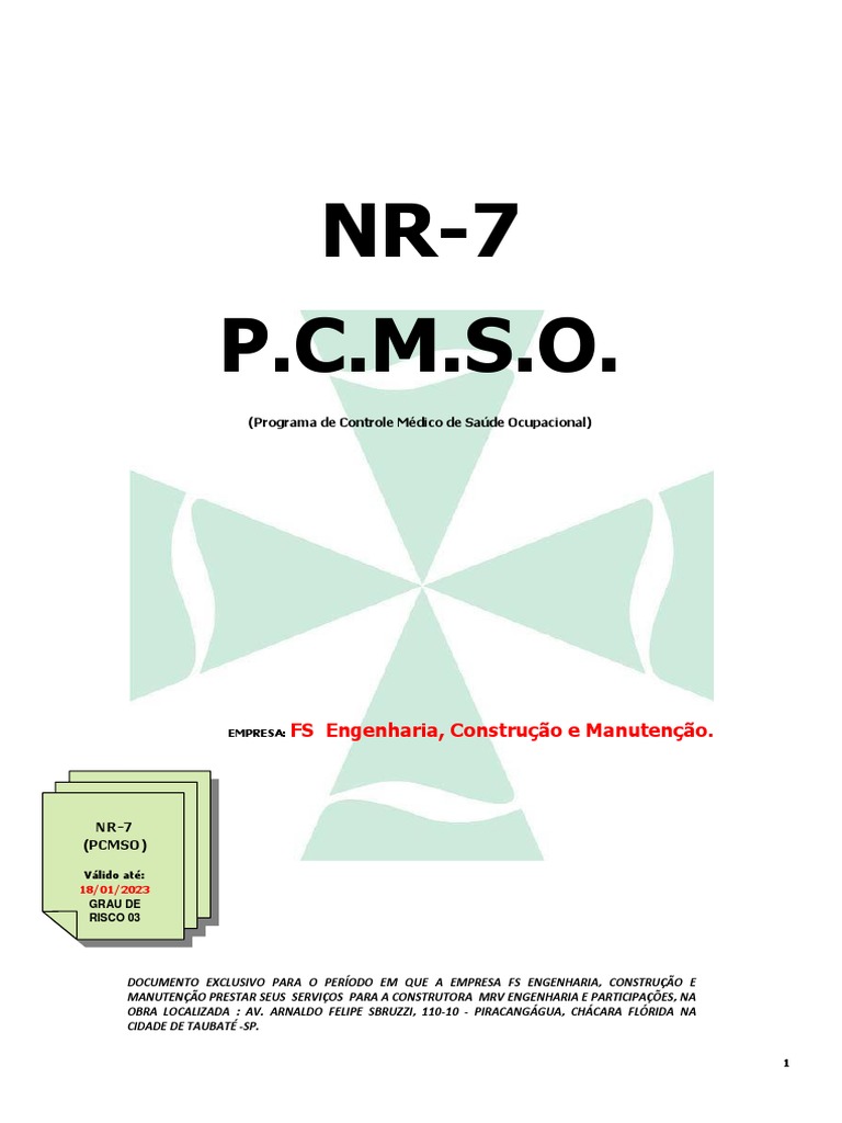 NR-7 (Pcmso) - FS Engenharia - Renovado | PDF | Terapia ocupacional | Surdez