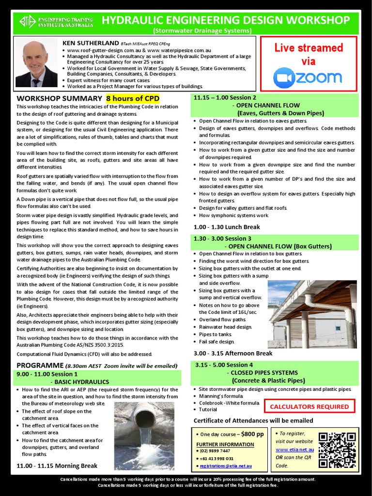 Hydraulic Engineering Design Workshop: Live Streamed Via | PDF ...