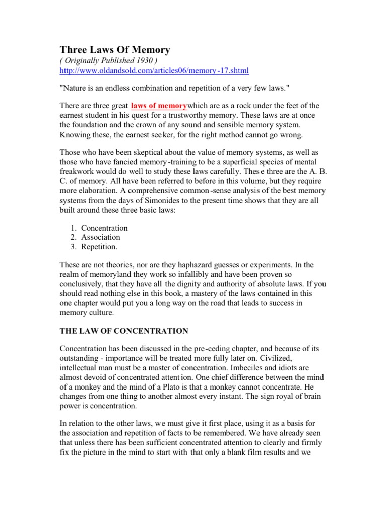 Law of Memory | PDF | Recall (Memory) | Mind