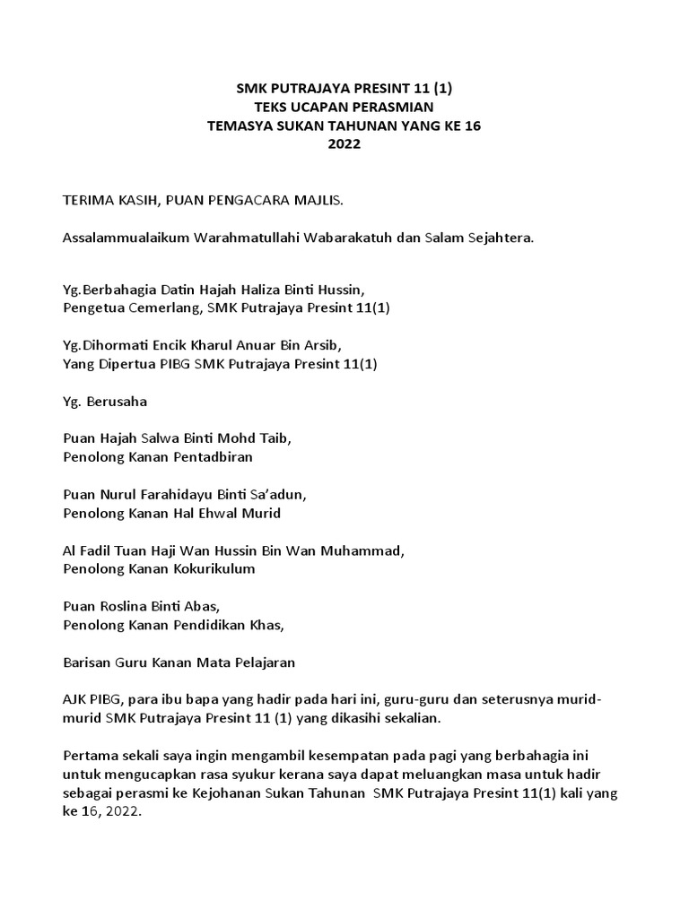 Ucapan Perasmi Sukan Sekolah | PDF