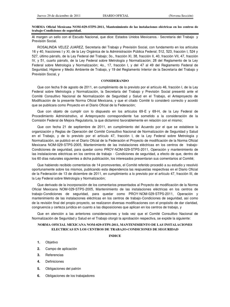 Norma Seguridad Eléctrica NOM-029-STPS | PDF | Fuerza | Ingenieria ...