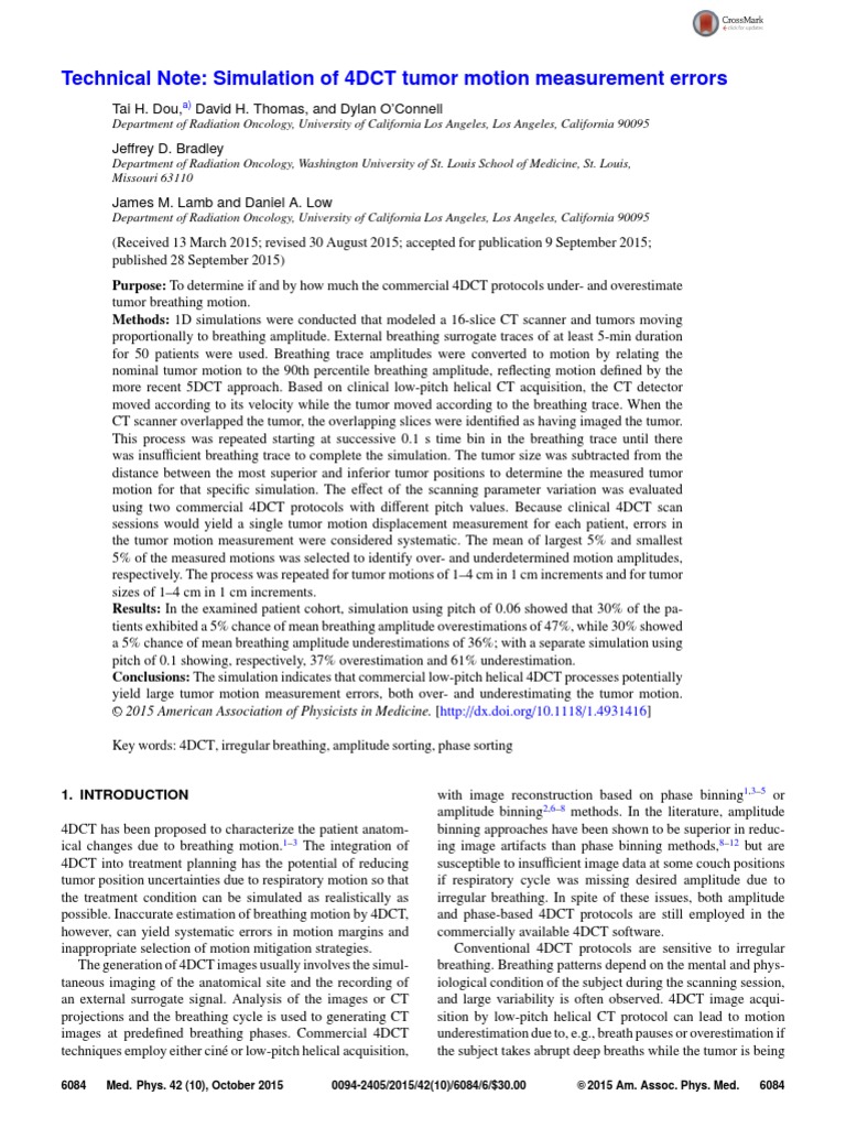 Simulation Of 4dct Tumor Motion Pdf Ct Scan Simulation