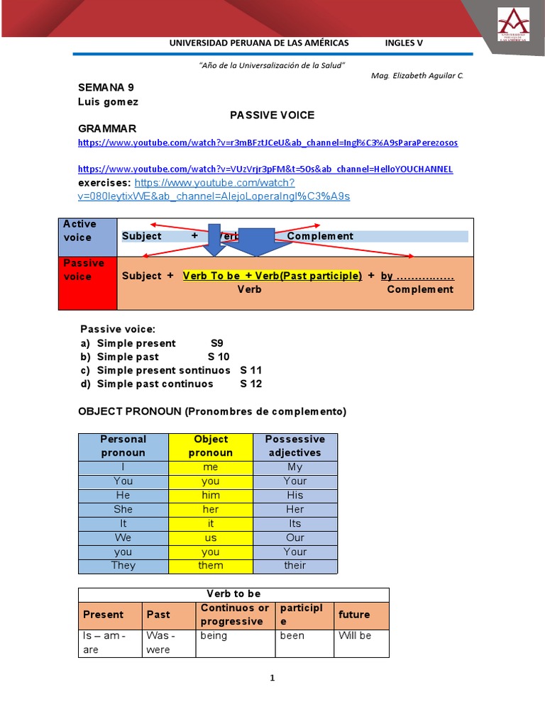 INGLES V. SEMANA 9. Passive Voice, Simple Past | PDF | Verb | Syntax