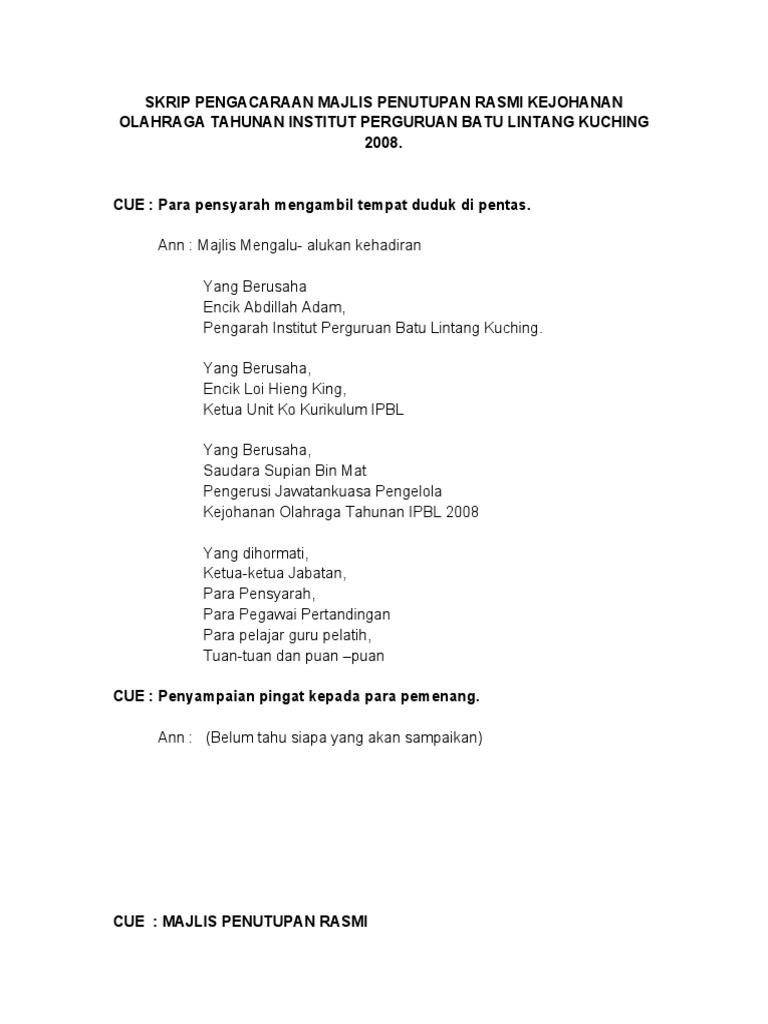 Penutupan Kejohanan Olahraga IPBL 2008 | PDF | Griya & Taman | Sains & Matematika
