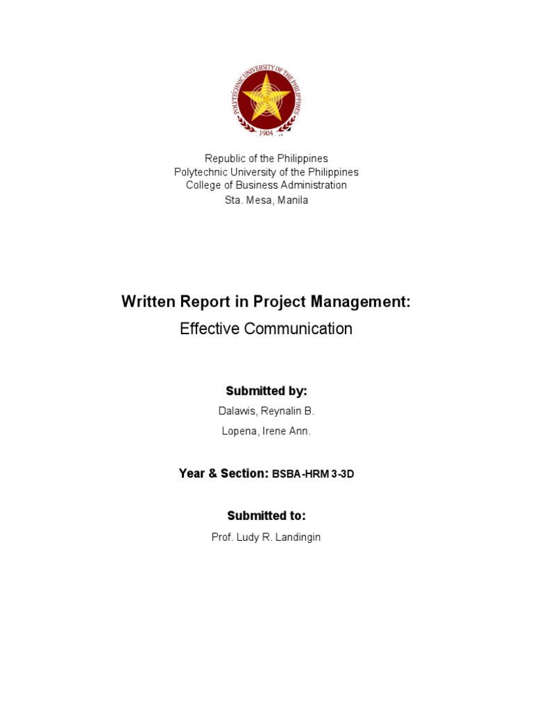 PROJECT MANAGEMENT - Written Report | PDF | Communication | Leadership