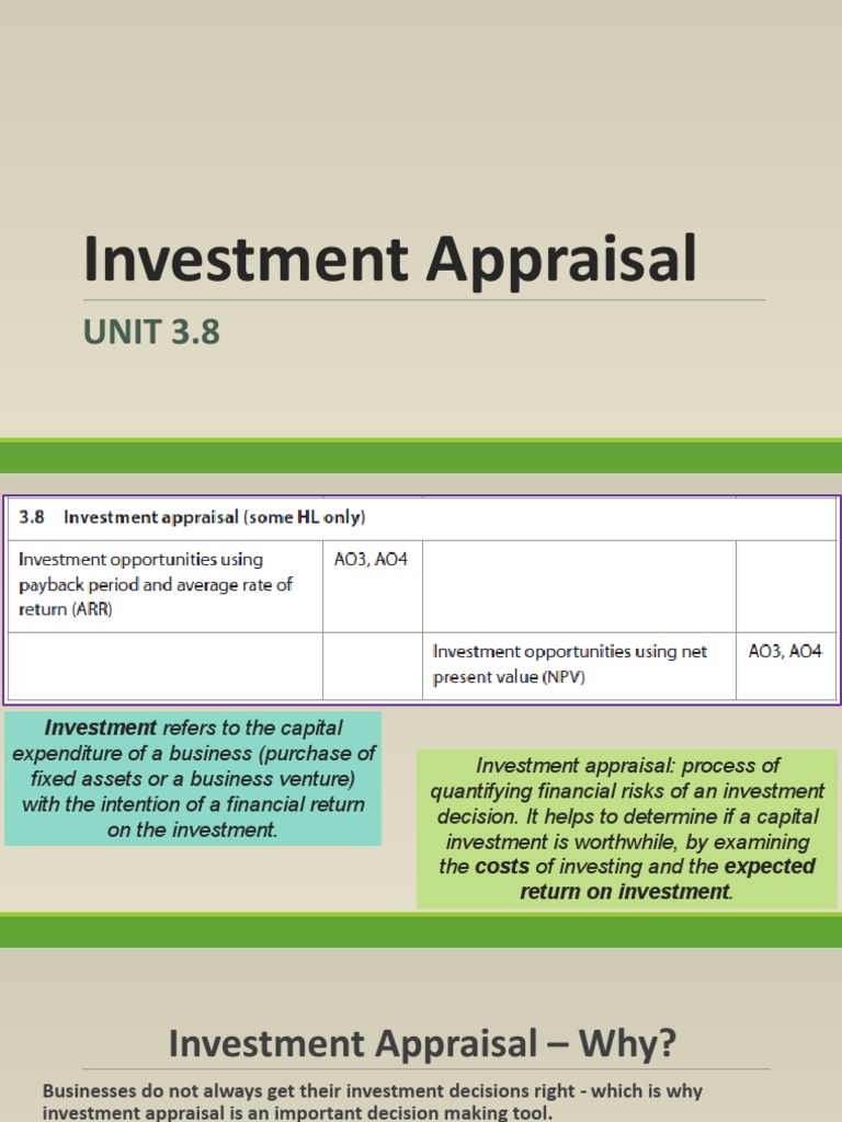 3.8 Investment Appraisal PBP, ARR, NPV | PDF | Net Present Value | Economies