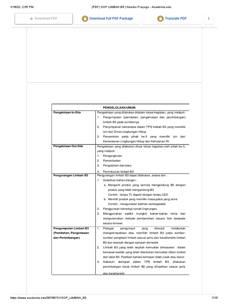 (PDF) SOP LIMBAH B3 - Hendro Prayogo - BAGUS | PDF