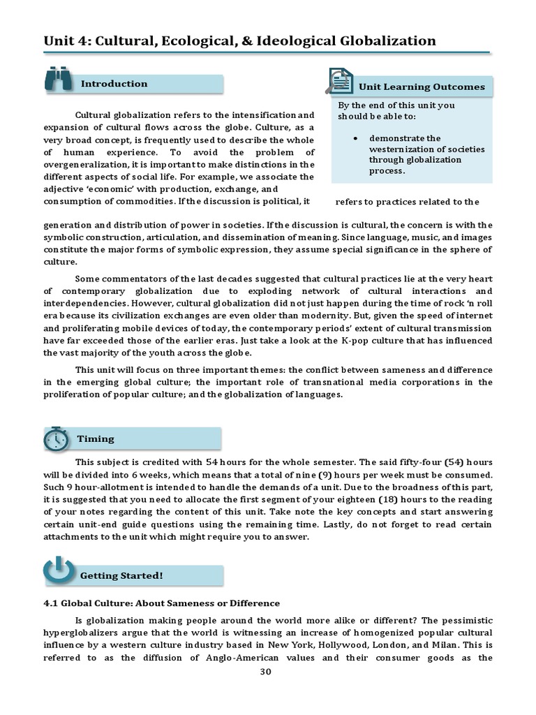 Unit 4 - Cultural, Ecological, & Ideological Globalization | PDF | Cost ...