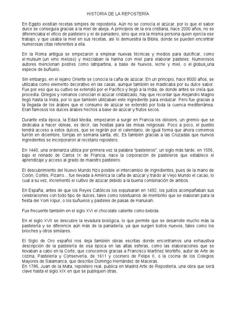 Historia de La Repostería | PDF | Panes | Cocina