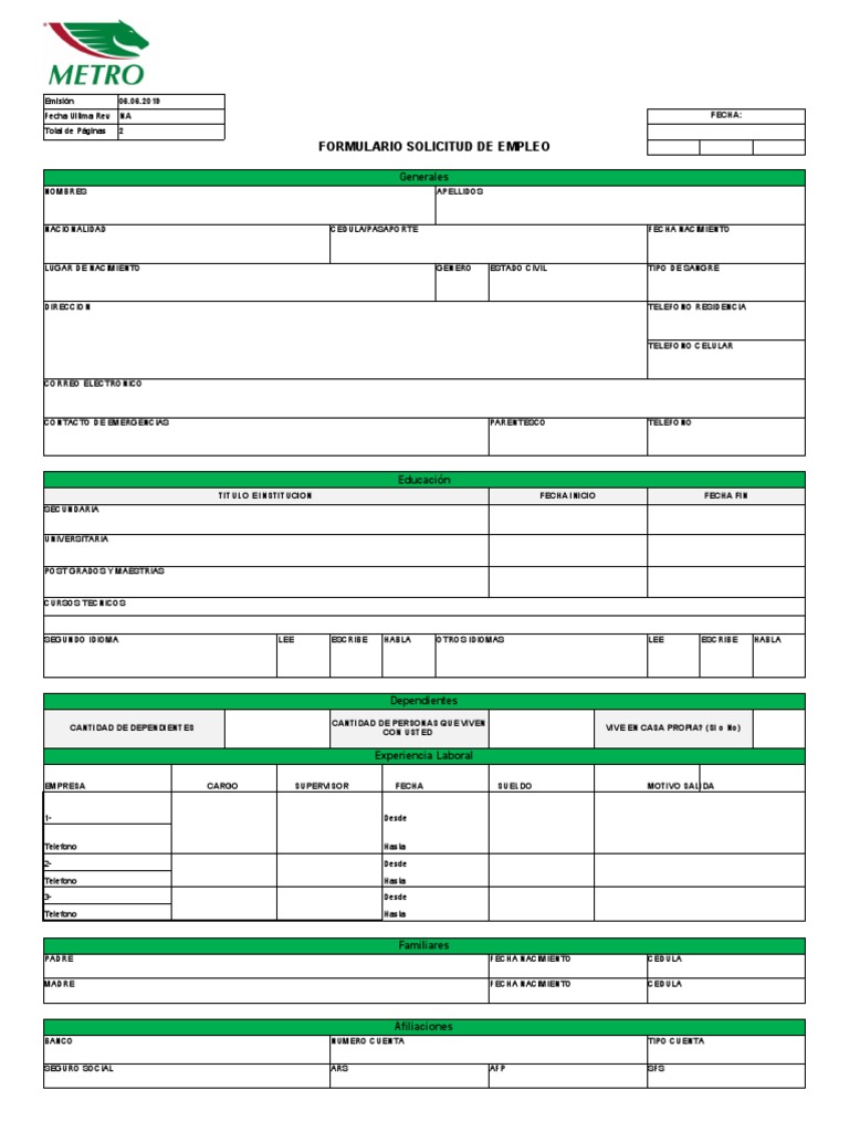 Formulario Solicitud de Empleo | PDF