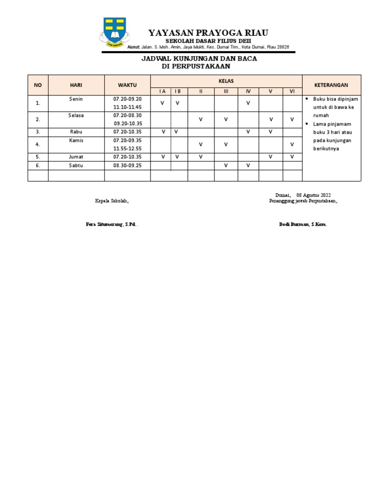 Jadwal Kunjungan Perpustakaan | PDF