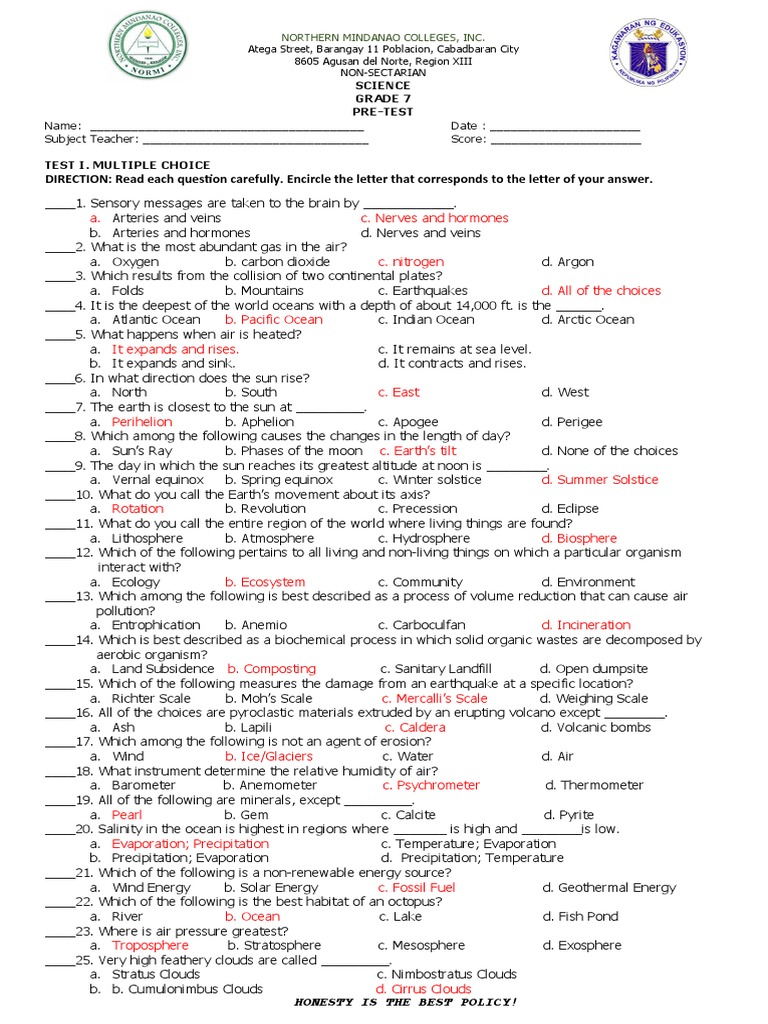 DIRECTION: Read Each Question Carefully. Encircle The Letter That ...