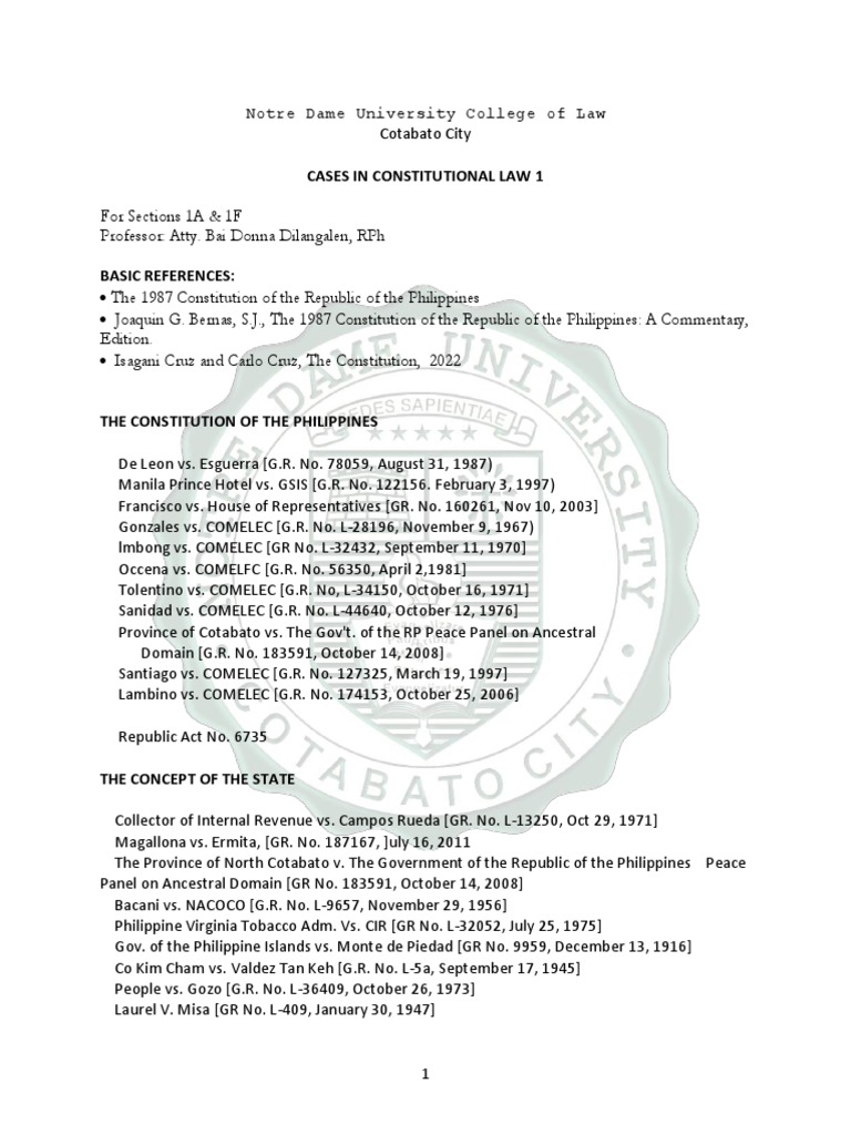 Consti Law 1 Syllabus | PDF | Commission On Elections (Philippines) | Government