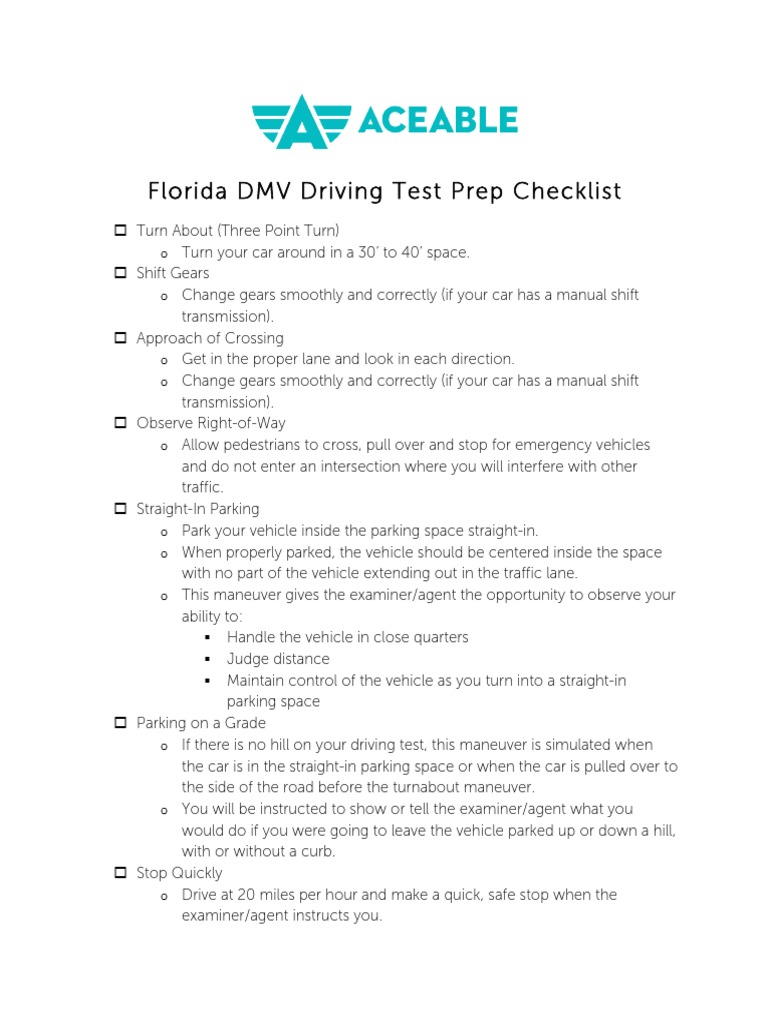 FL DMV Driving Test Prep Checklist | PDF | Traffic | Pedestrian Crossing