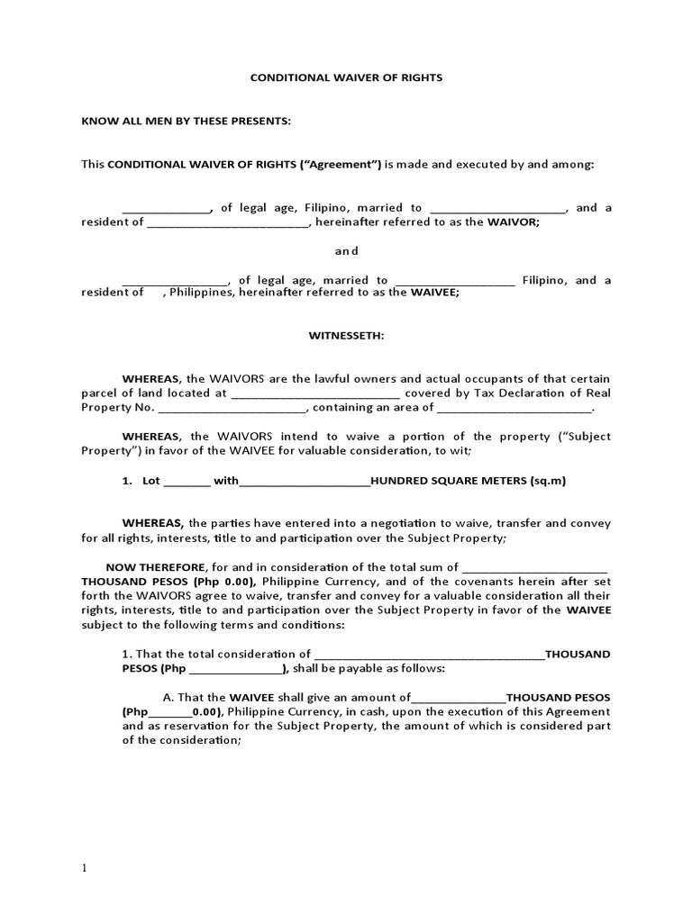 Conditional Waiver of Rights Over Property | PDF | Waiver | Property