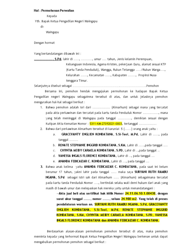 Surat Permohonan Perwalian Ke Pengadilan Negeri Waingapu 2022 Pati ... Surat Permohonan Perwalian Ke Pengadilan Negeri Waingapu 2022 Pati ...