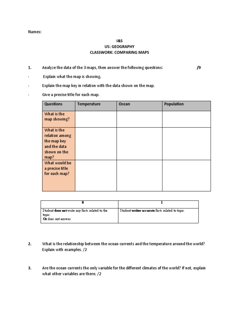 I&S U5: Geography Classwork: Comparing Maps 1. /9 | PDF | Language Arts ...