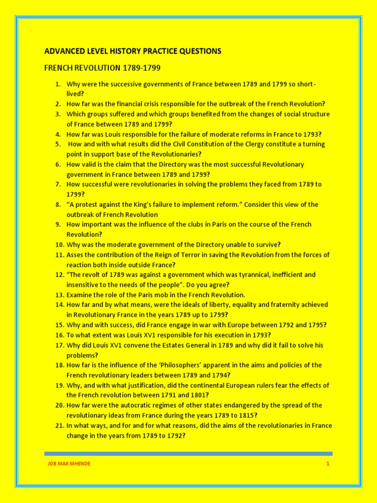 French Rev Questions | PDF | French Revolution | France