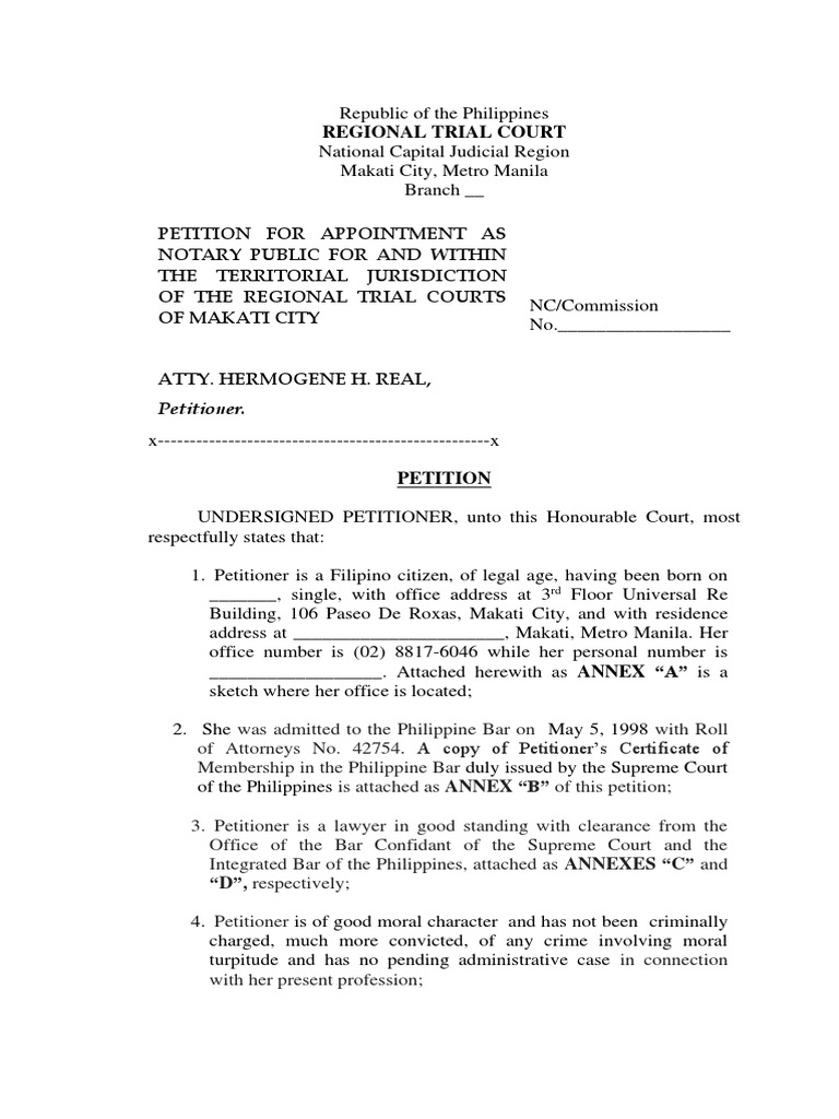 Petition For Notarial Commission HIGHLIGHTS | PDF | Notary Public | Makati