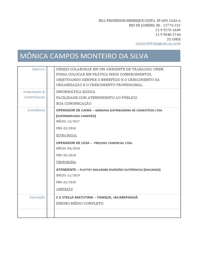 Currículo Monica 2.0 | PDF