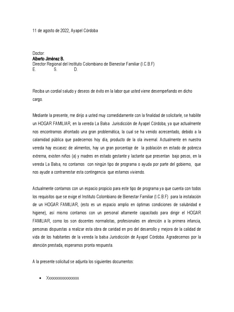 Carta Al ICBF | PDF