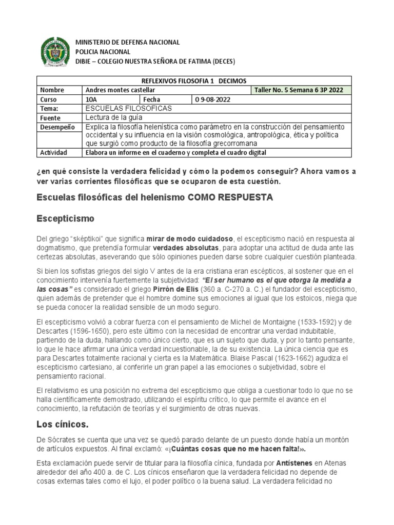 Filosofia Helenistica La Escuelas Filosóficas 3P 6S 10o 2022 | PDF ...