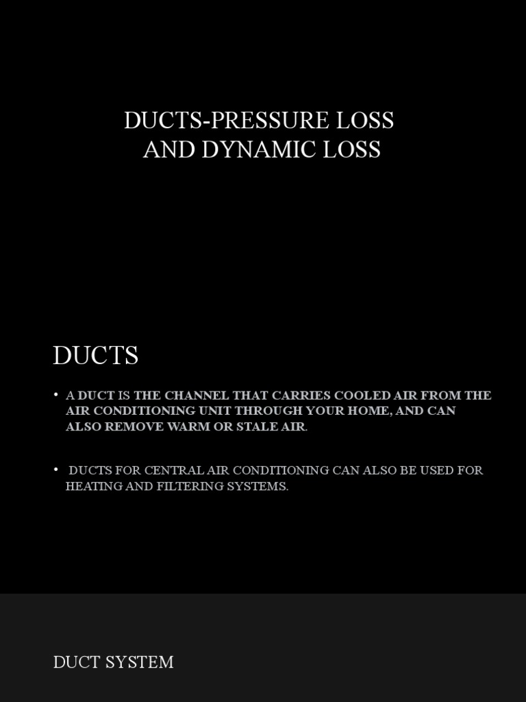 Ducts-Pressure Loss and Dynamic Loss | PDF | Duct (Flow) | Pipe (Fluid ...