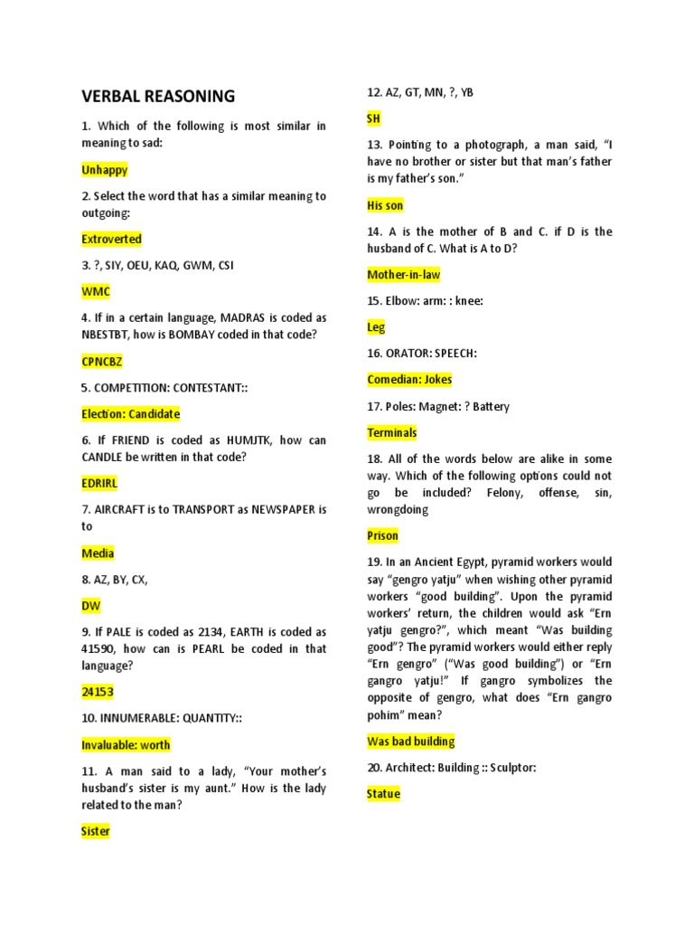 Verbal Reasoning | PDF