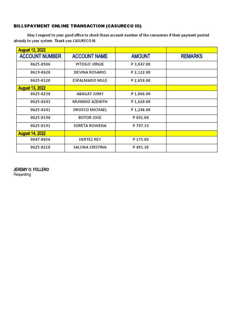 Casureco 3 BILLSPAYMENT ONLINE TRANSACTION | PDF