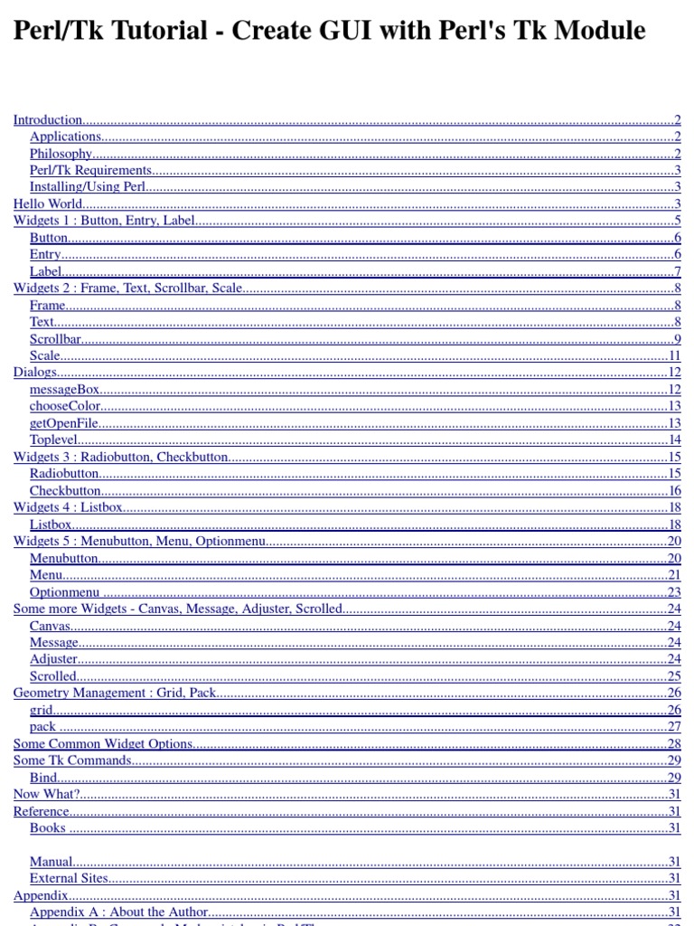 Perl TK Tutorial | PDF | Perl | Scripting Language