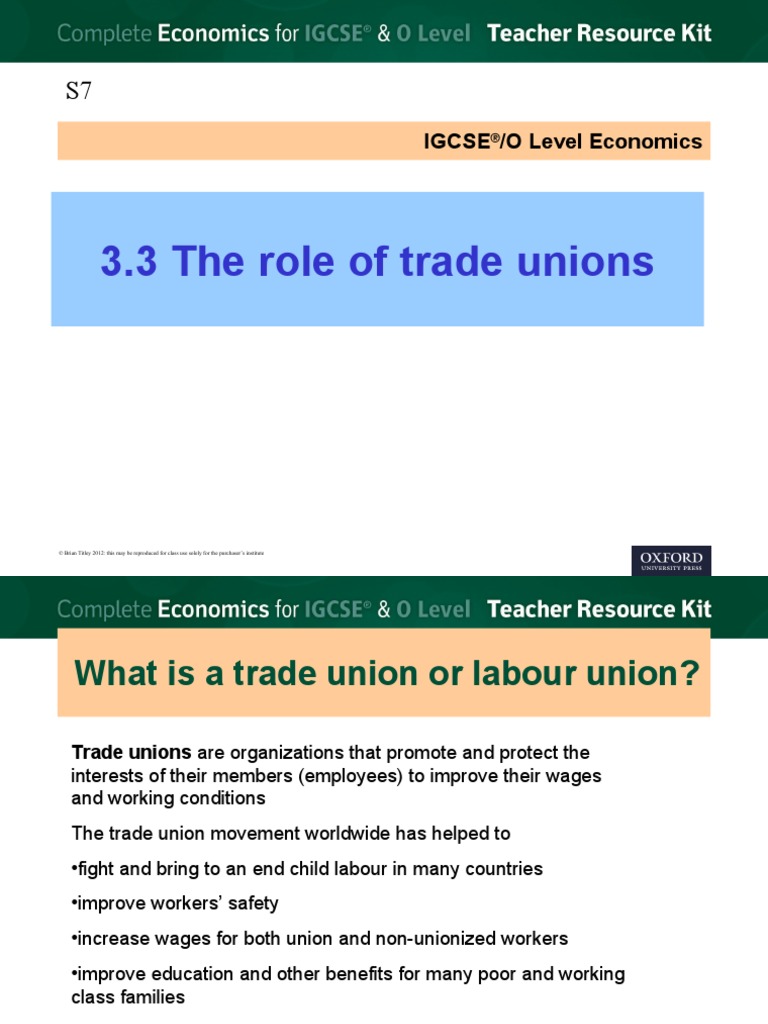 3.3 The Role of Trade Unions: Igcse /O Level Economics | PDF | Trade ...