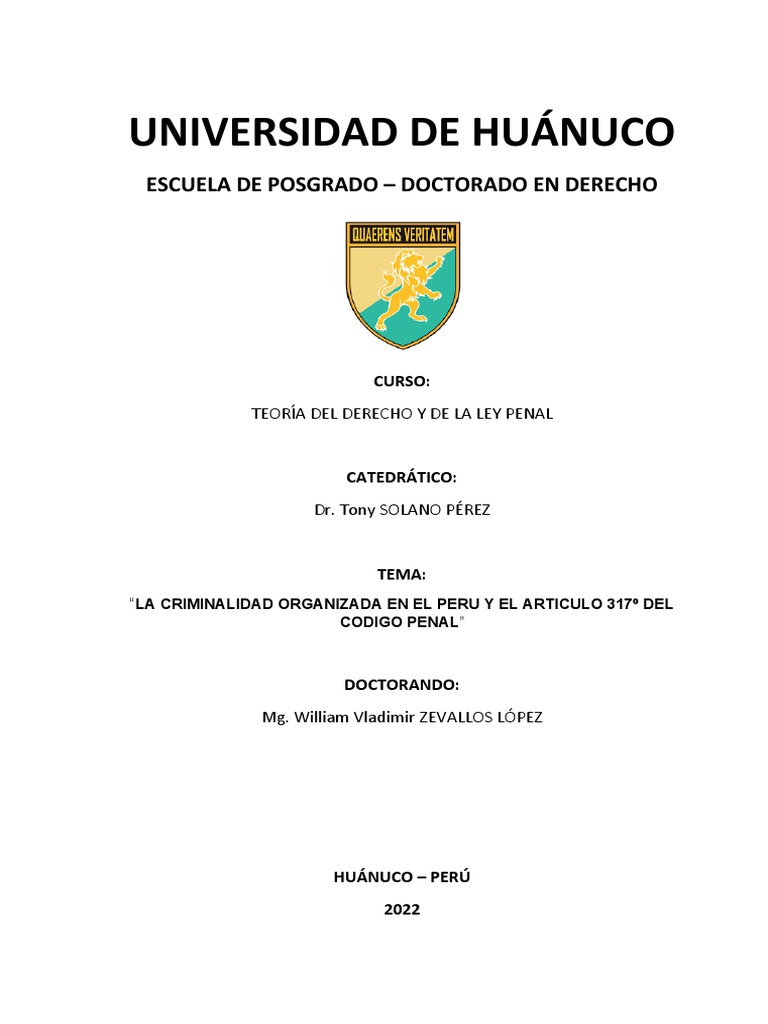 La Criminalidad Organizada en El Peru y El Articulo 317 Del Codigo Penal | PDF | Crimen ...