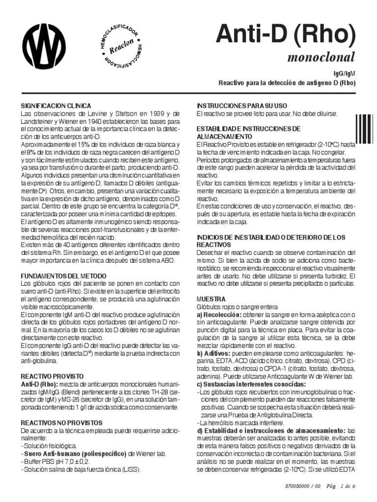 Anti D Rho Monoclonal SP | PDF | Anticuerpo | Especialidades Medicas