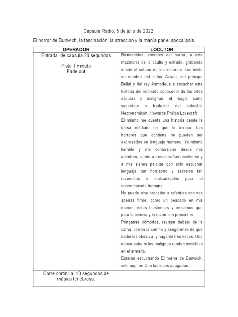 Ejemplo de Guión Taller | PDF | HP Lovecraft