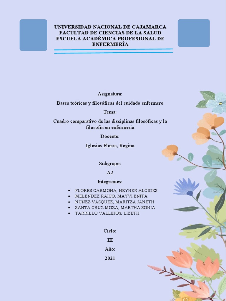 Cuadro Comparativo de Diciplinas Filosóficas y La Filosofía en Enfermería | PDF | Enfermería ...