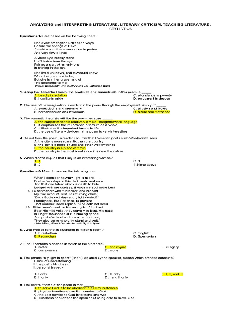 ZZZ ENGLISH Major Consolidated | PDF | Poetry | Literary Theory