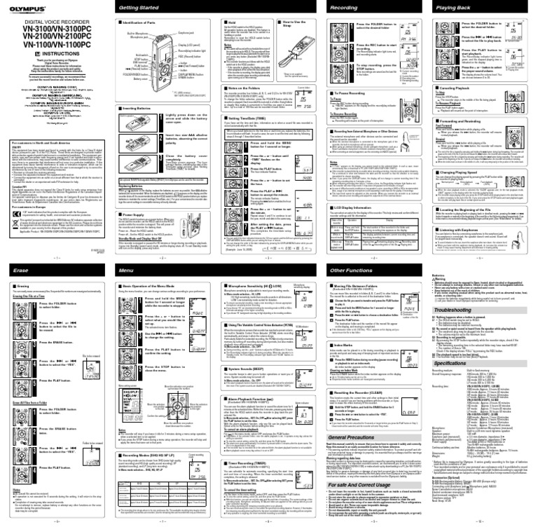 VN-3100/VN-3100PC VN-2100/VN-2100PC VN-1100/VN-1100PC: Digital Voice Recorder | PDF | Microphone ...
