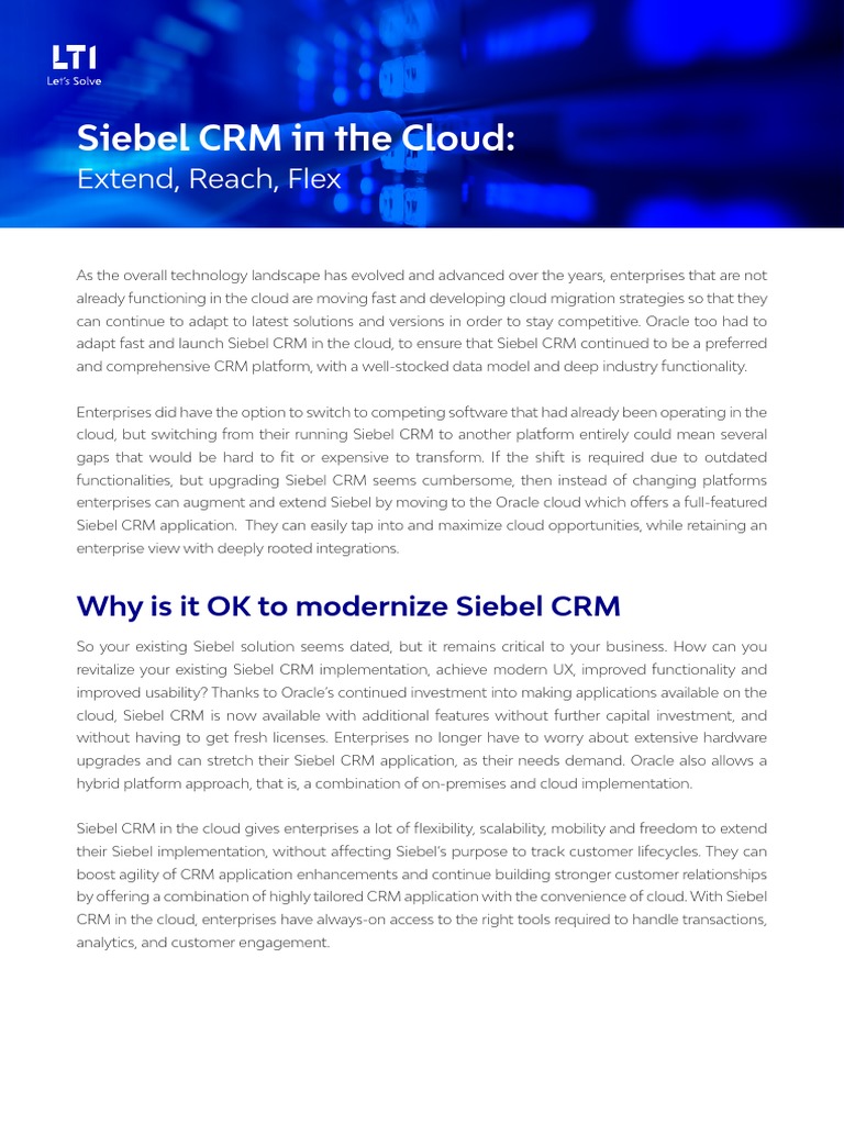 Siebel Crm In The Cloud Extend Reach Flex Pdf Cloud Computing Customer Relationship
