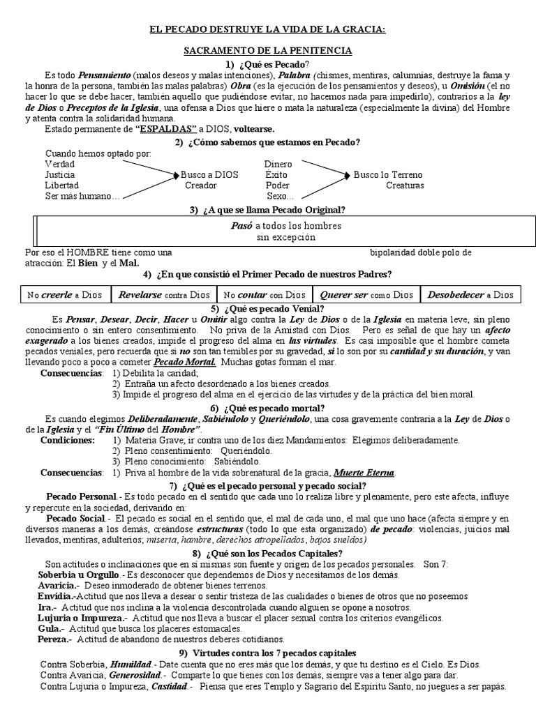 El Pecado Destruye La Vida de La Gracia | Descargar gratis PDF | Pecado | Creencia religiosa y ...