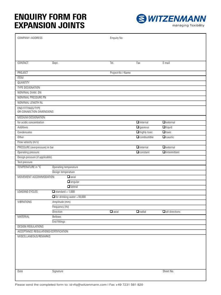 Enquiry Form For Expansion Joints | PDF