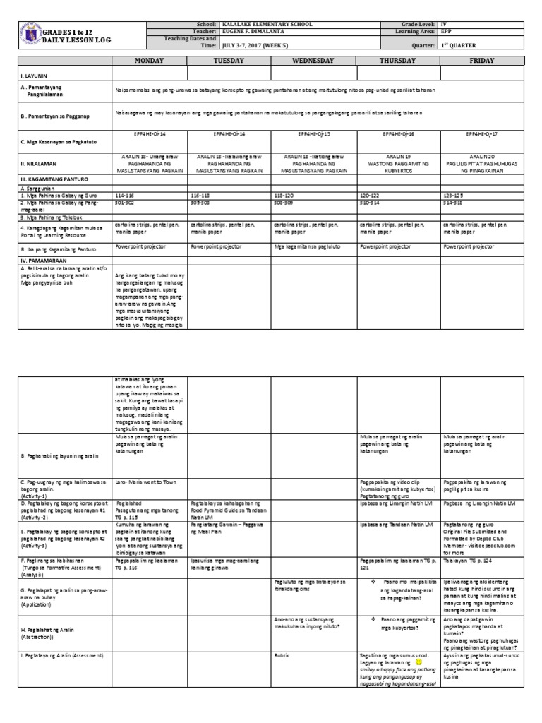 DLL - Epp 4 - Q1 - W5 | PDF