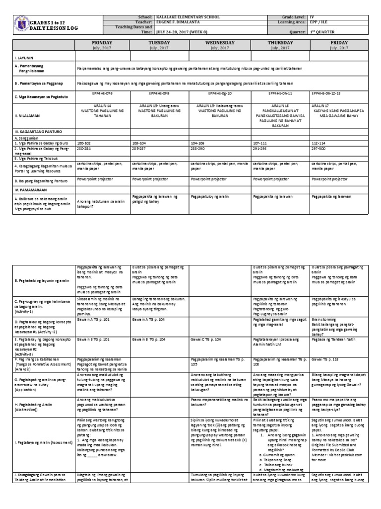 DLL - Epp-He 4 - Q1 - W8 | PDF