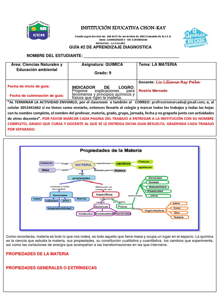Guia #2 de Quimica Grado Noveno Las Propiedades de La Materia | PDF ...