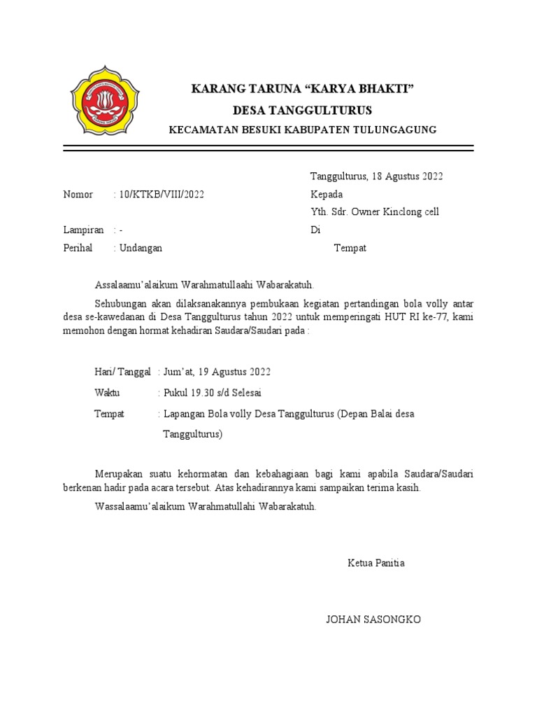 Contoh Undangan Rapat Karang Taruna 2 | PDF
