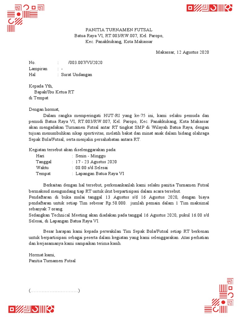 Surat Undangan Turnamen Futsal | PDF