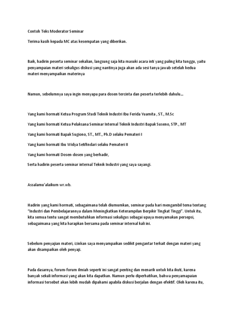Contoh Teks Moderator Seminar | PDF